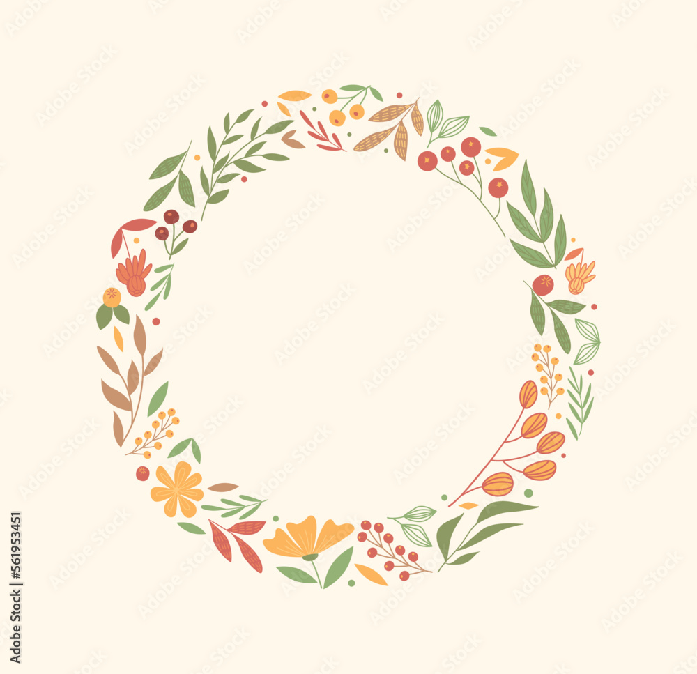 Floral round frame. Graphic element for website. Template, layout and ...