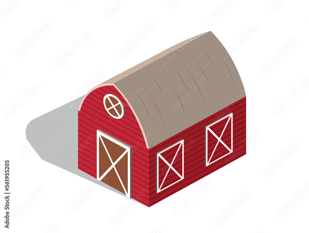 Isometric farm barn. Small red building for storing inventory and crops ...