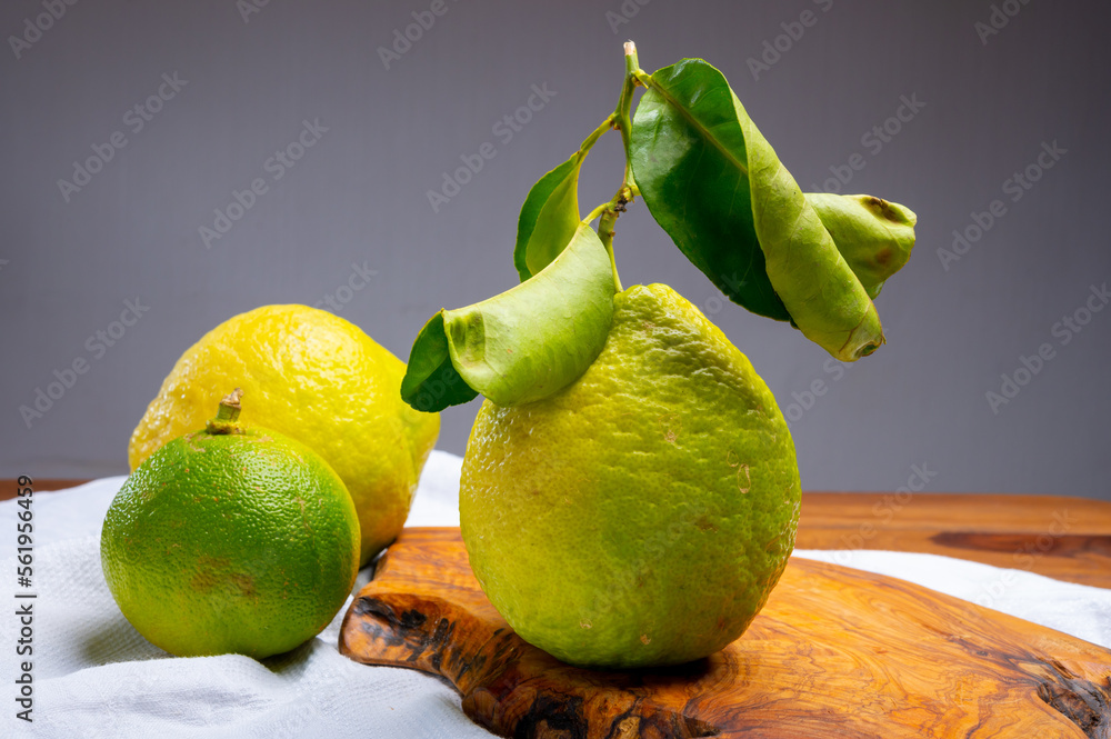 Variety of citrus fruits, bergamot and lemon citron cedrate or Citrus ...