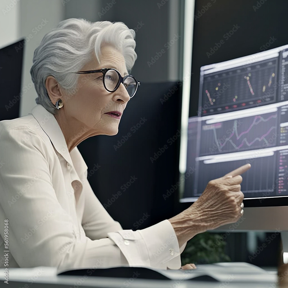 Pensive senior business woman, female investment banker at workplace by ...