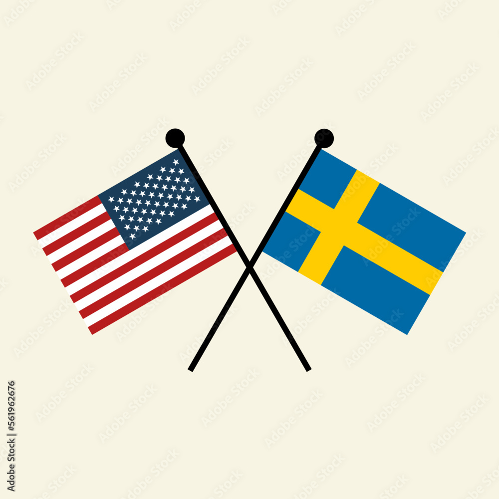 Vecteur Stock Flags of USA America and Sweden with crossed position ...