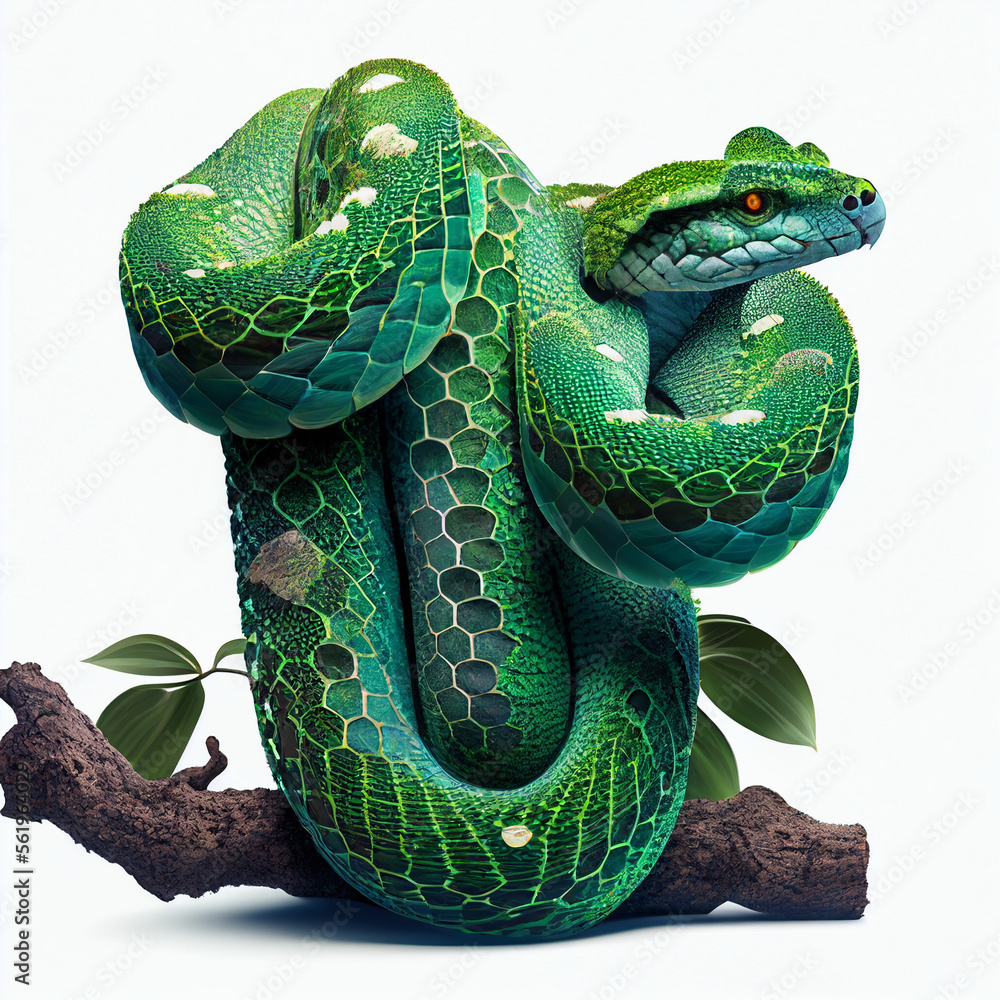 Emerald Tree Boa full body image with white background ultra realistic ...