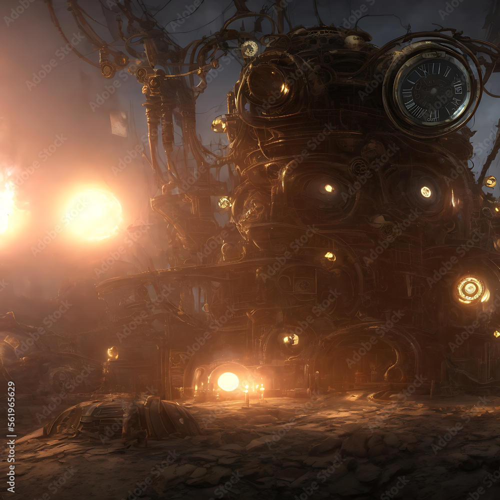 Generative AI : Illustration of steampunk abandoned Fusion Reactor ...