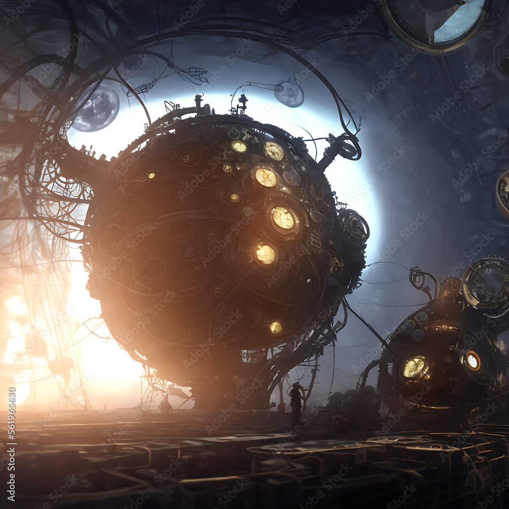 Generative AI : Illustration of steampunk abandoned Fusion Reactor ...
