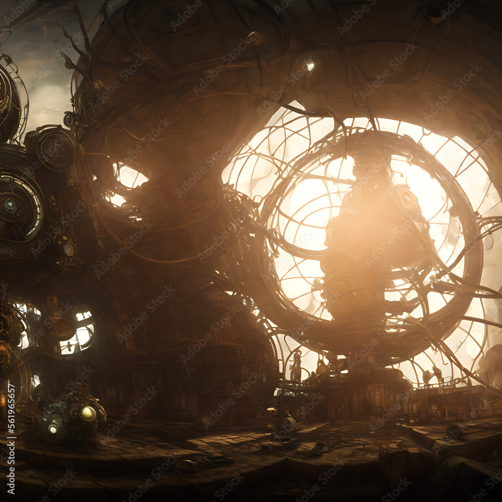 Generative AI : Illustration of steampunk abandoned Fusion Reactor ...