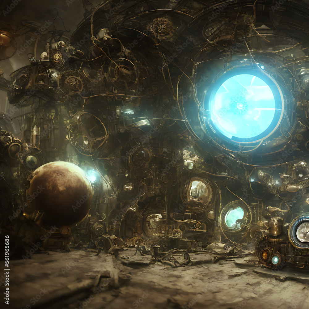 Generative AI : Illustration of steampunk abandoned Fusion Reactor ...