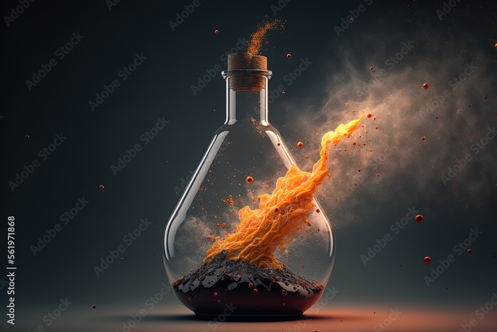 Explosion caused by a chemical reaction in a flask Generative AI Stock ...