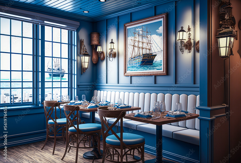 Nautical themed seafood restaurant interior. Generative AI Stock ...