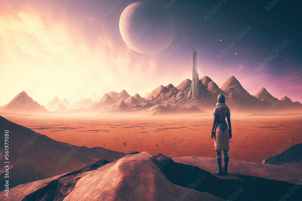 a woman gazing off towards the distance Science fiction futuristic ...