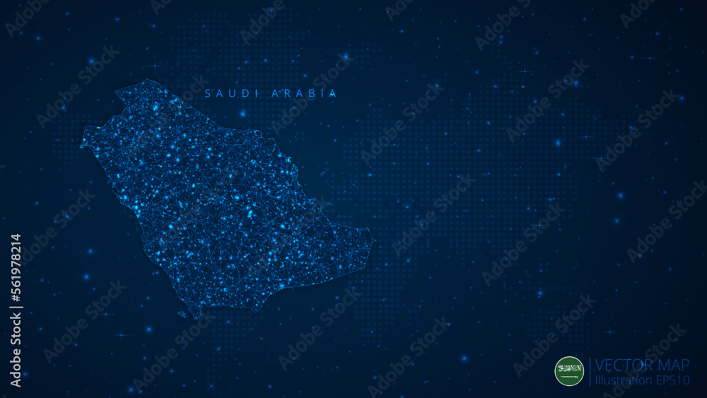 Map of Saudi Arabia modern design with polygonal shapes on dark blue ...