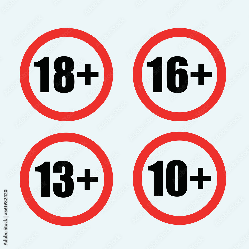 Age restriction signs age restriction icon set underage restrictions ...