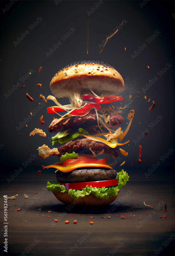 Beef Cheese Burger explosion | Food photography for menu | Ai ...