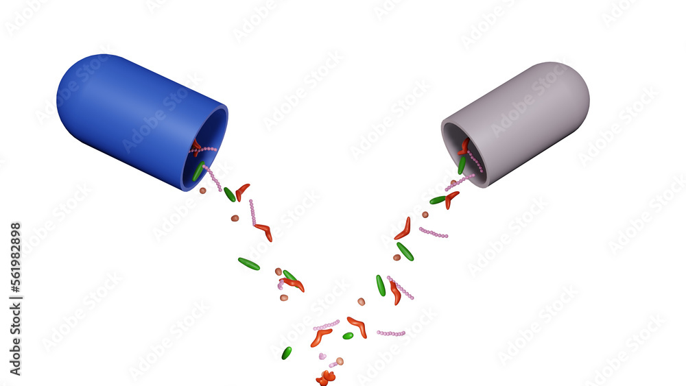 Probiotic pill releases healthy bacteria. Pill capsule releases healthy ...