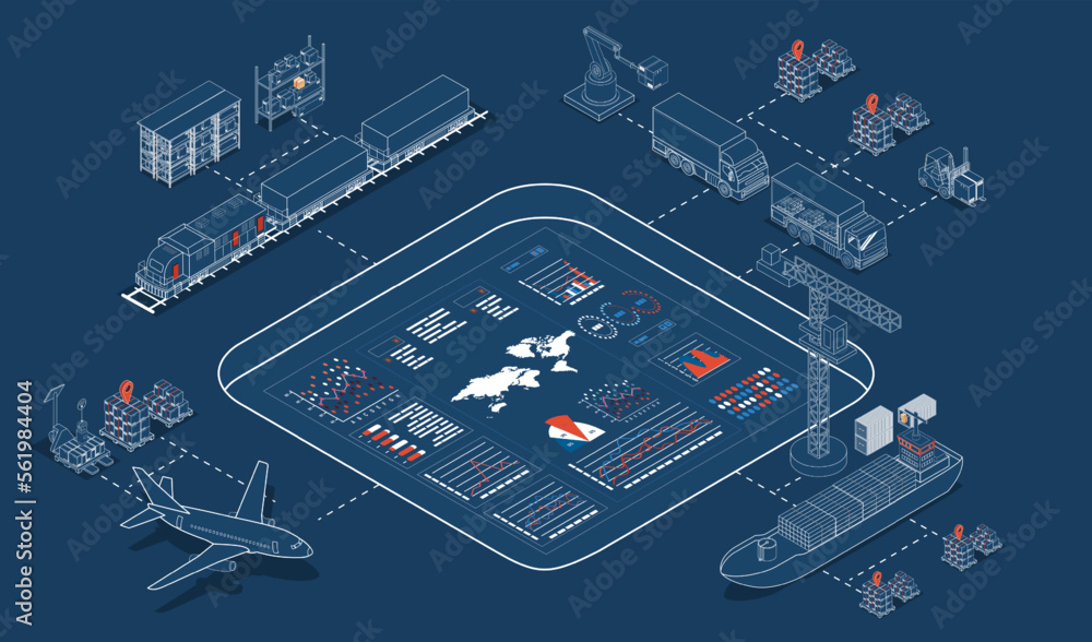 3D isometric Global logistics network concept with Transportation ...