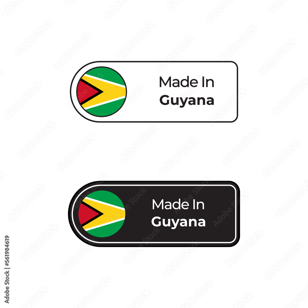Made in Guyana vector label with Guyana flag in two different styles ...