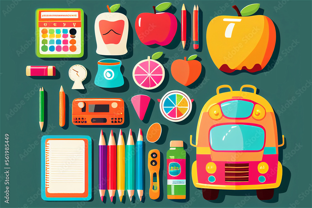 Generative AI illustration of a backpack and school tools for kids ...