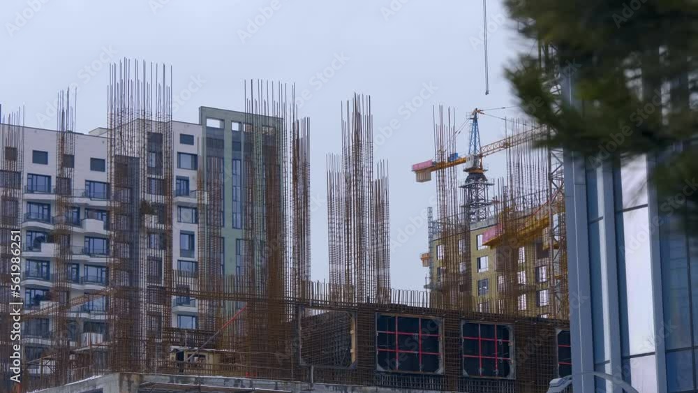 Construction site, where a modern beautiful multi-storey building is ...