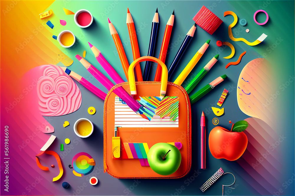 Generative AI illustration of a backpack and school tools for kids ...