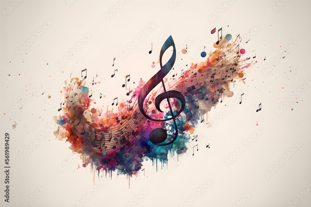 Colorful musical note drawn, color explosion, white background. Stock ...