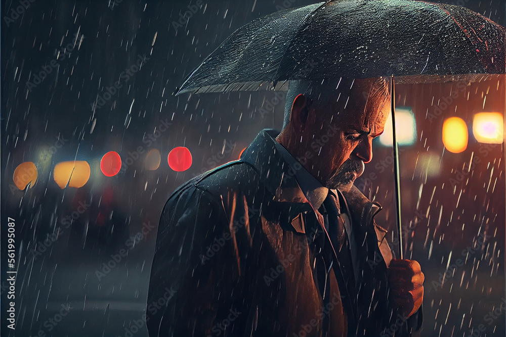 sad man in the rain Stock Illustration | Adobe Stock
