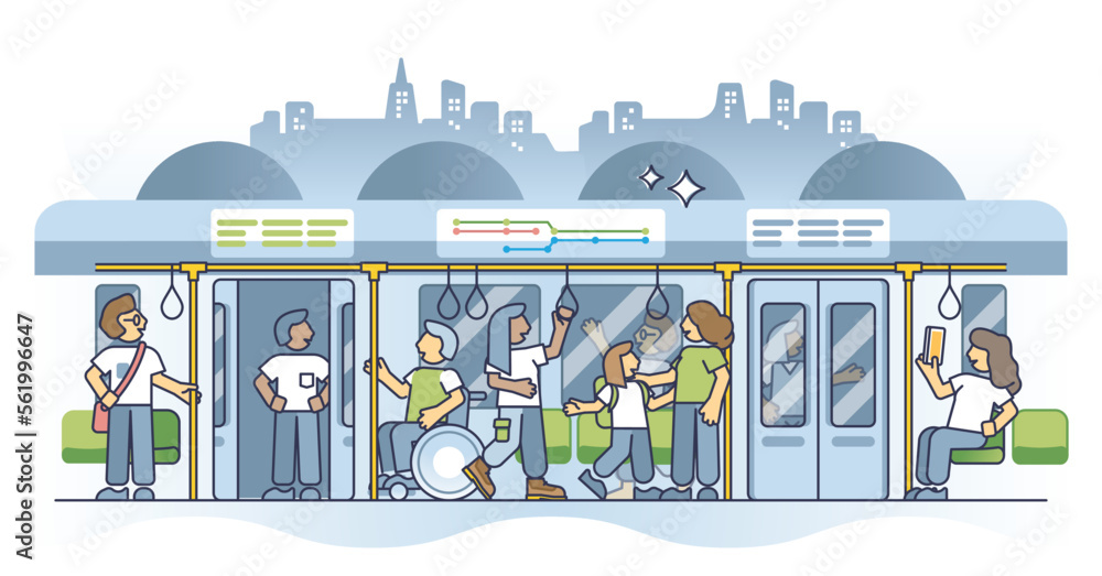 Commuting by metro and use urban underground subway service outline ...