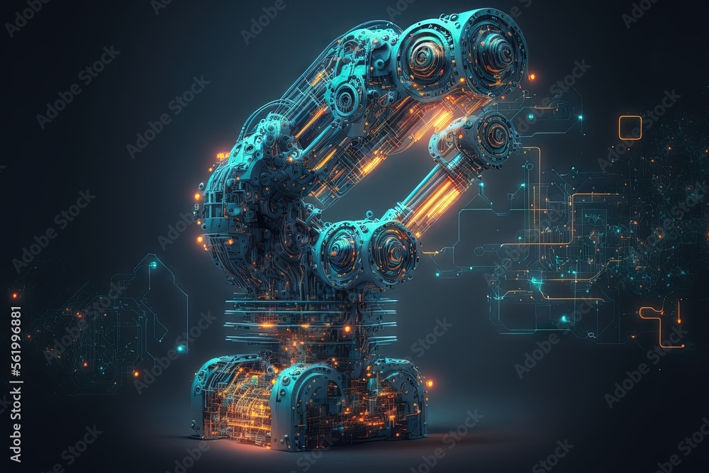 Future vr technology for mechanized industry robot arm control . concept of robotics technology ...