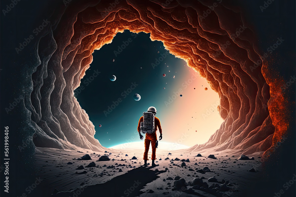 Space Astronaut Looking Out of Space Cave Background - High Resolution ...