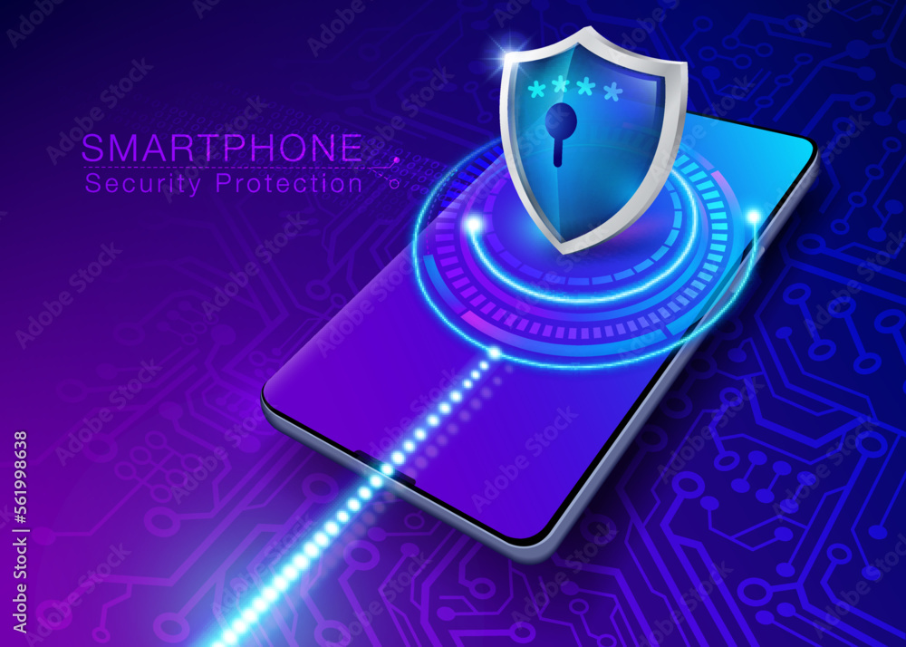 Smartphone security protection system Smartphone security concept cyber ...