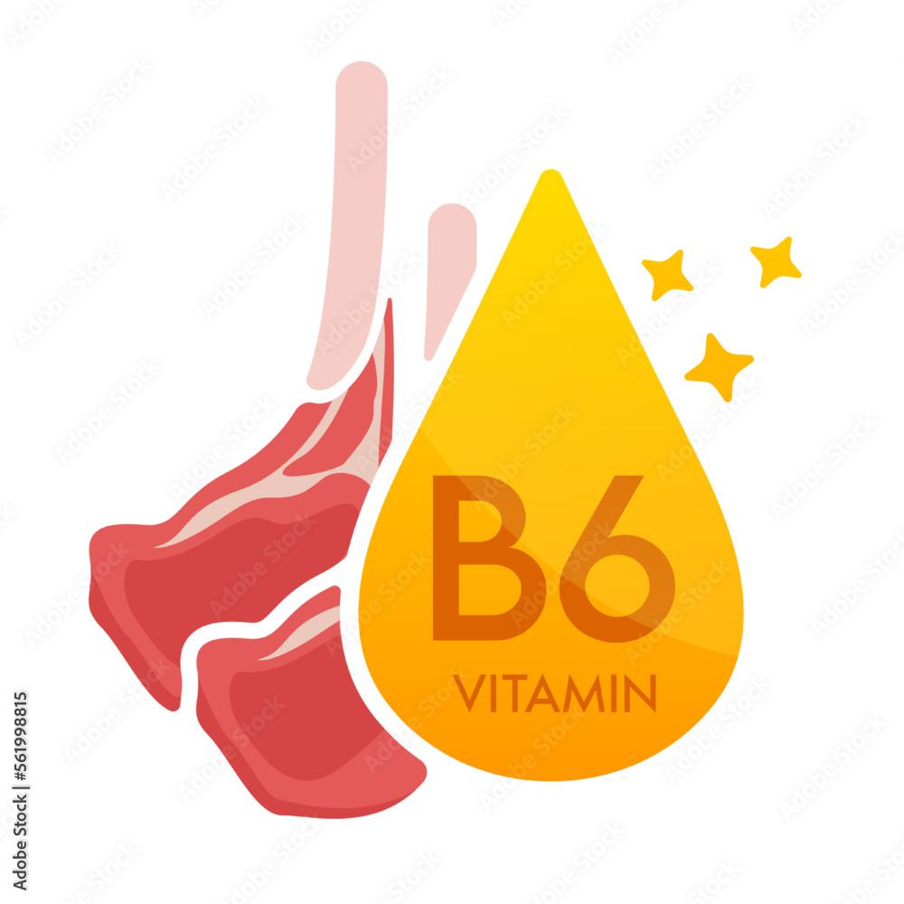 Vetor de Vitamin B6 icon orange with meat red. Form drop serum simple ...