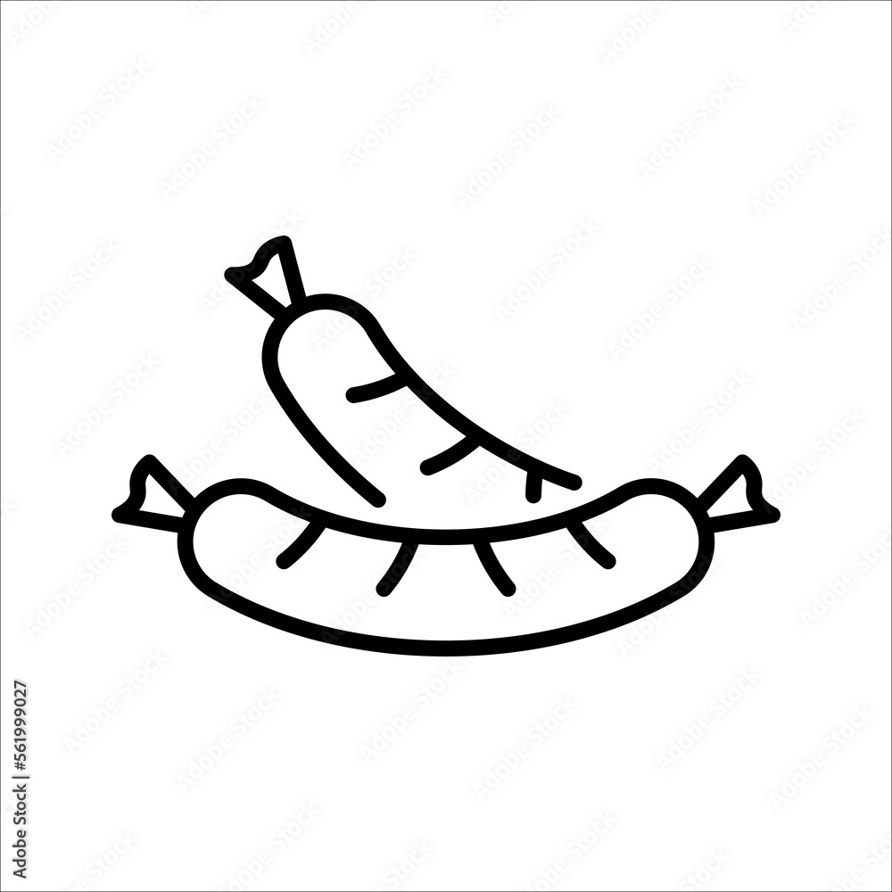 Grilled sausage icon. Thin line sign symbol. Bratwurst. Vector ...
