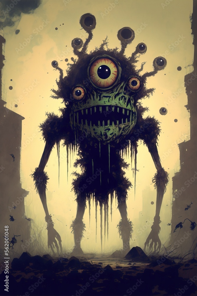 Reanimated undead zombie horror from the grave; towering rotting ...