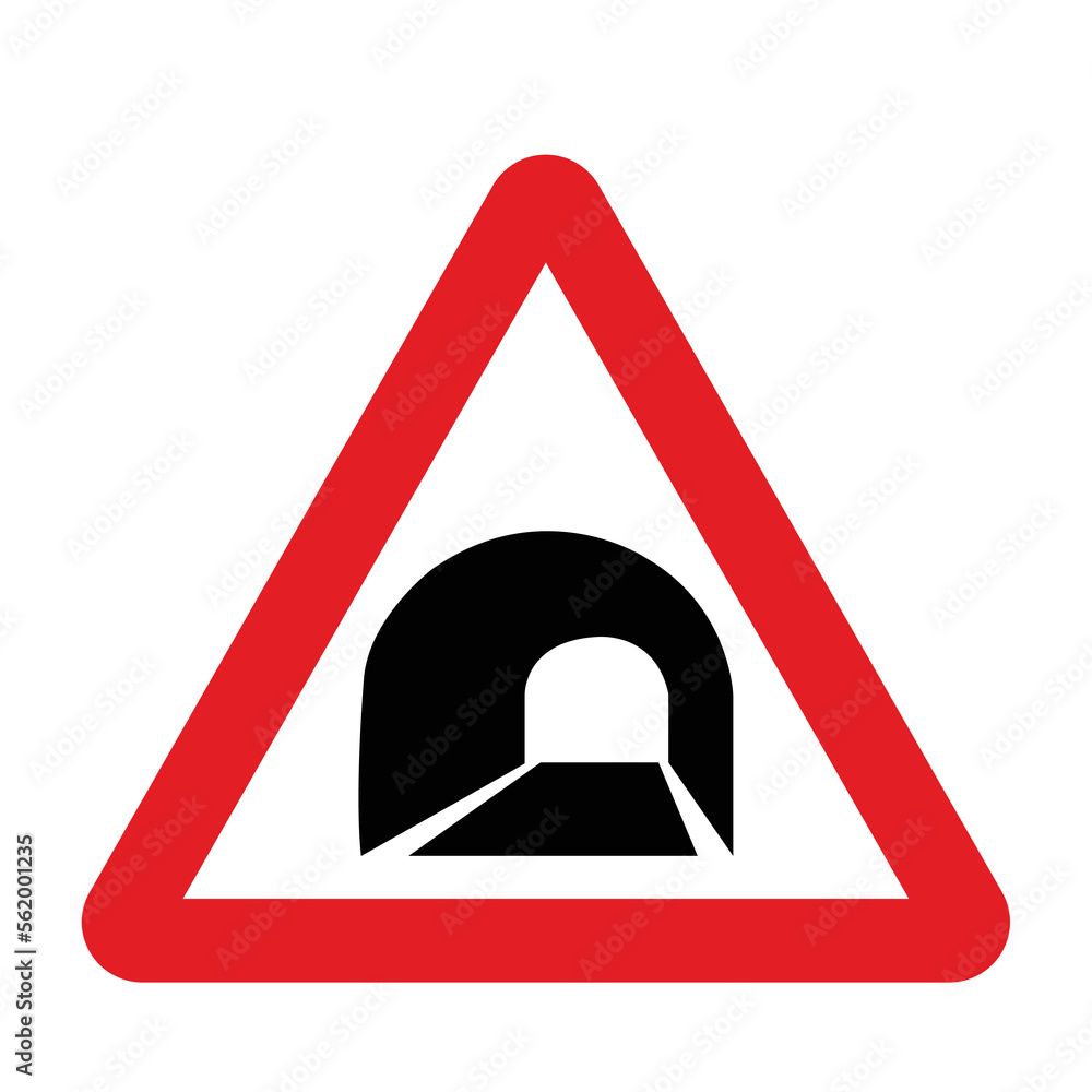 Approaching tunnels sign in a red triangle with black sign and traffic ...