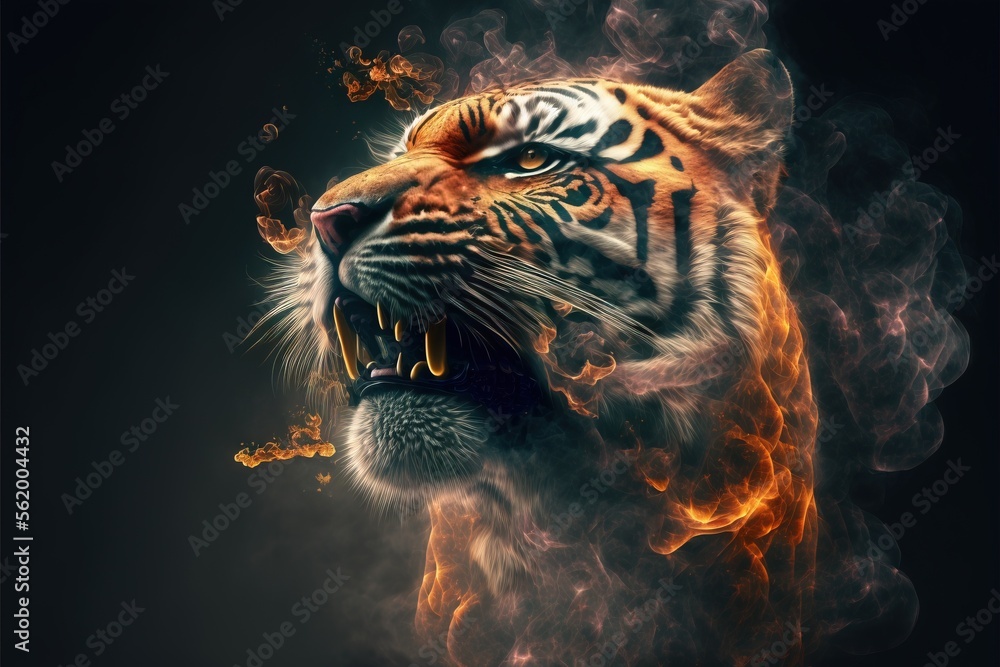 a tiger with a very intense look on its face and mouth, with a lot of ...