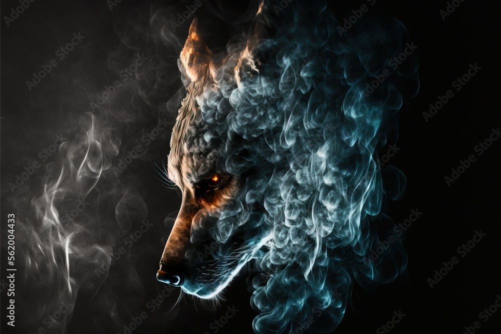 a wolf with smoke coming out of its mouth Stock Illustration | Adobe Stock