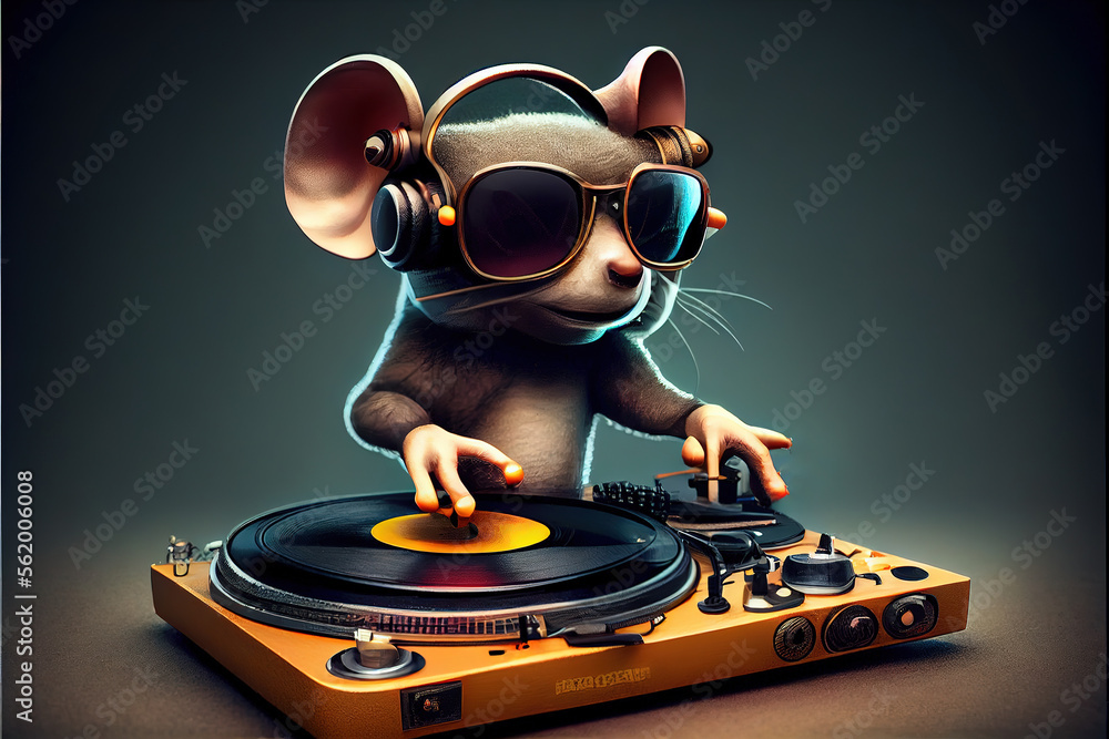 mouse dj turntable playing music to the crowd in a nightclub ...