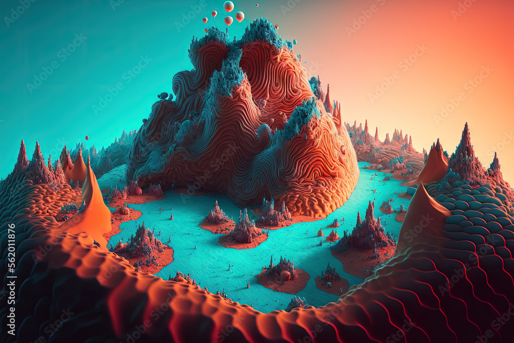 An illustration of an alien terrain with a coral reef like topography ...