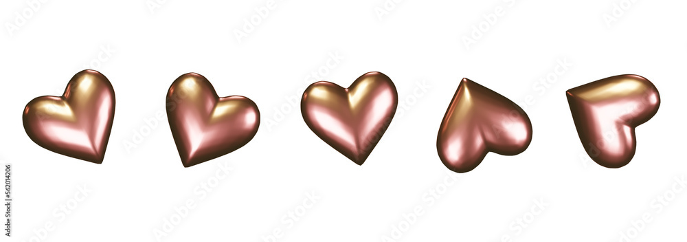 Golden glossy 3D heart isolated on transparent background. Golden heart ...