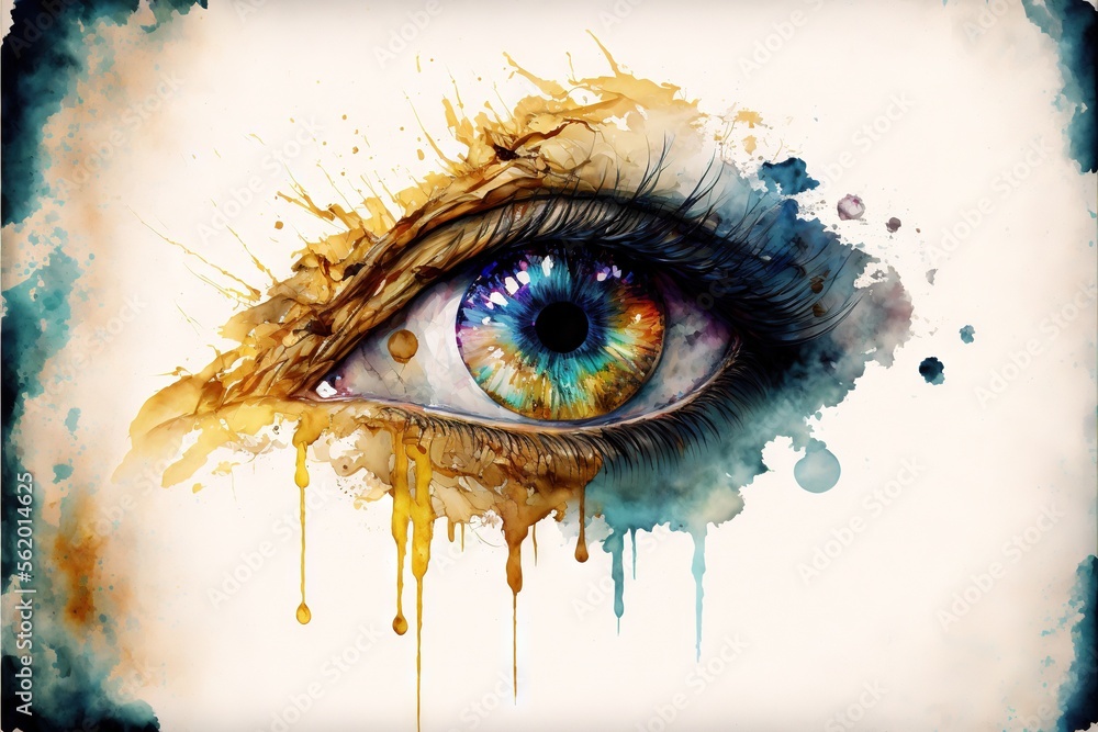 a painting of an eye with a teary eyeball in the center of it's iris ...