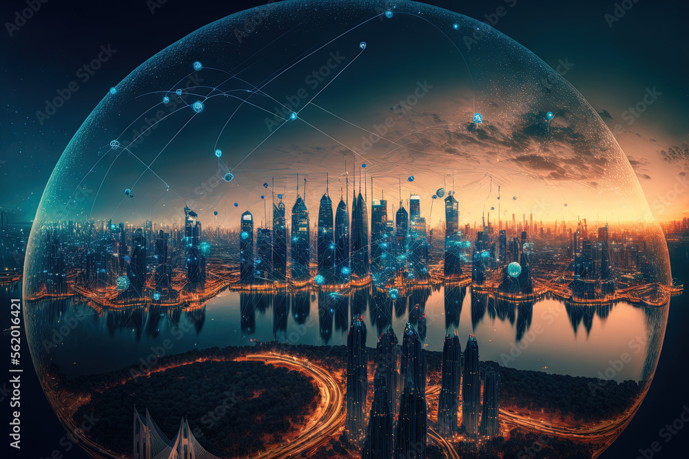 Stockillustratie imaginative representation of a globalized, digitally ...