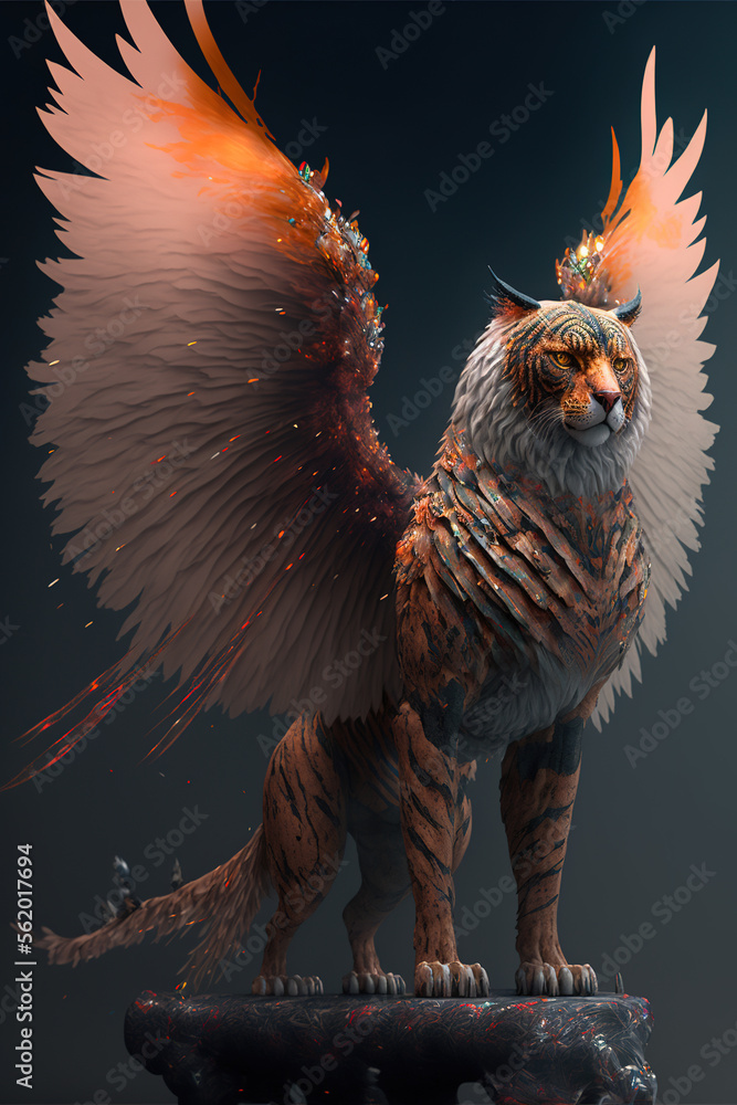 Mythical Creature Tiger and owl Stock Illustration | Adobe Stock