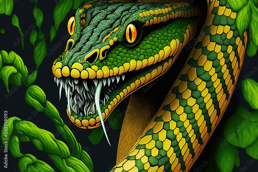 The fangs of a venomous bush viper snake. Generative AI Stock ...