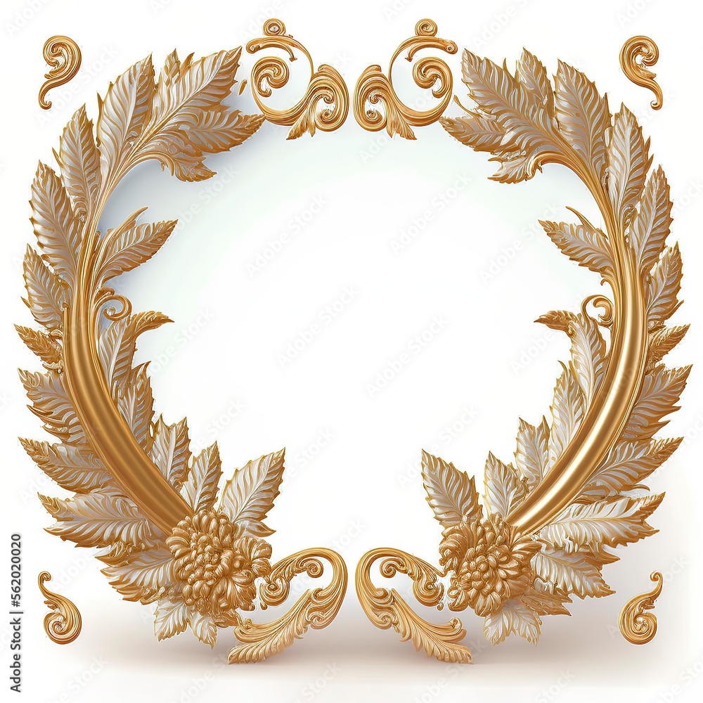 Golden baroque ornament on white background. Antique style gold flowers ...