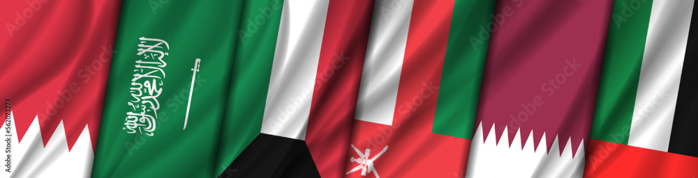 Vector wavy curved flags of the richest countries of the Arab League ...