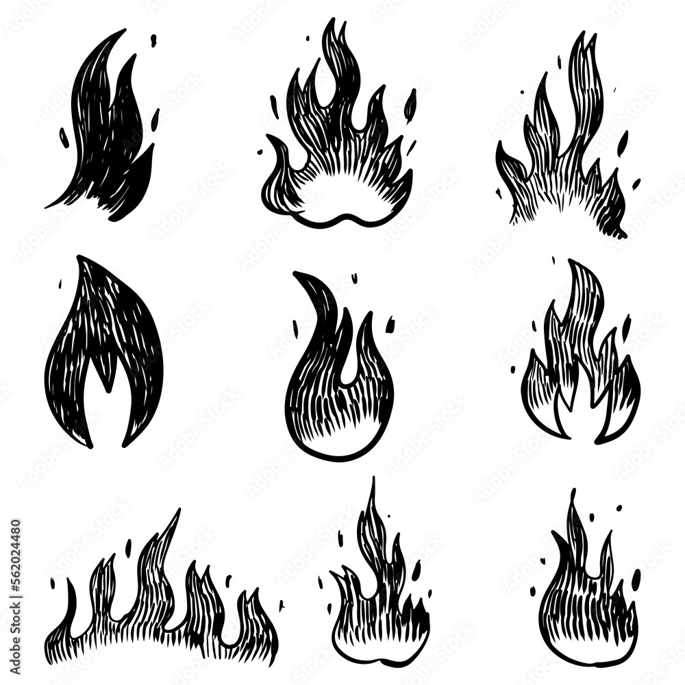 Doodle sketch style of Hand drawn fire vector illustration. Stock ...