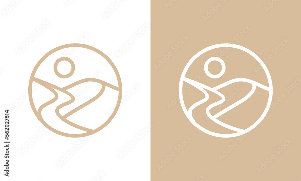mountain sun logo design. elegant landscape with river circle ...