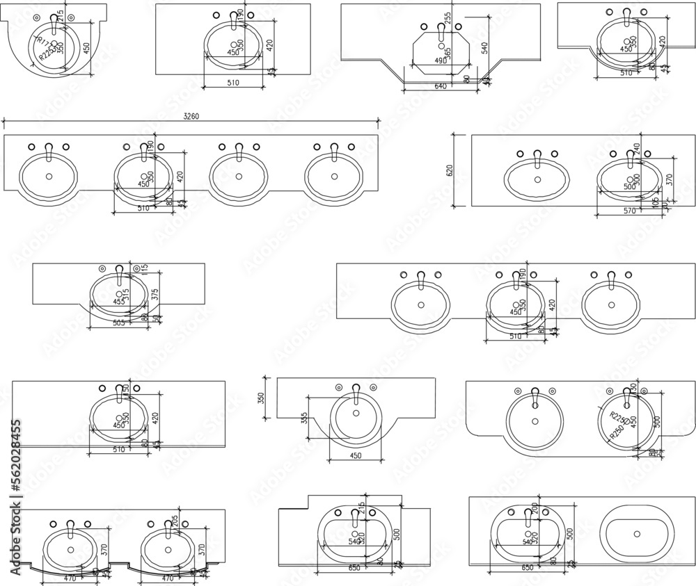 sketch vector illustration of wash basin with size scale Stock Vector ...