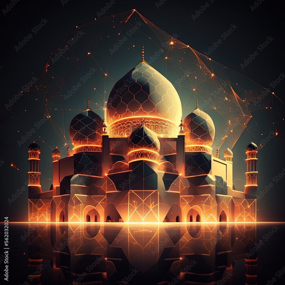 A Glowing and Beautiful Mosque Design Illustration background for ...