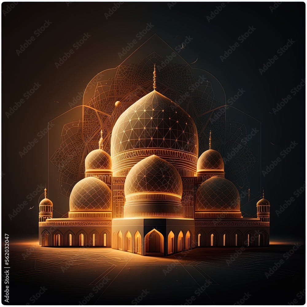 A Glowing and Beautiful Mosque Design Illustration background for ...