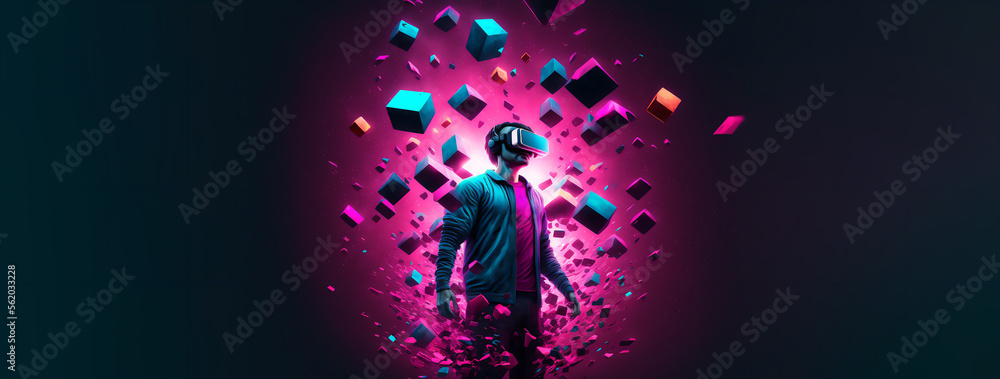 AI Metaverse concept collage design with man wearing VR headset ...