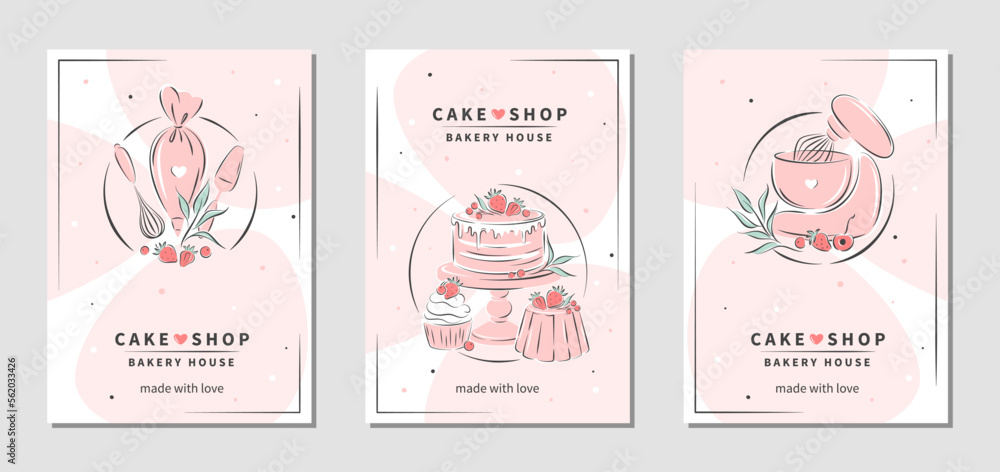 Set of flyers for cake shop, baking, bakery shop, cooking, sweet ...